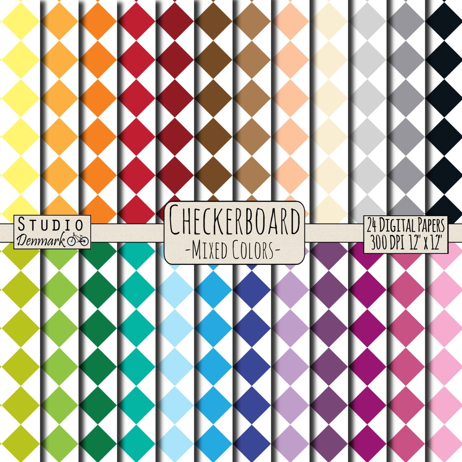 Checkerboard Digital Paper – Commercial Use Square Grid Scrapbook Paper ...