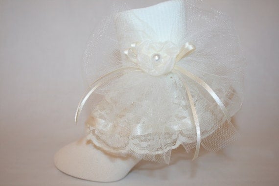 Girls Ivory Nylon & Lace Flower Girl Socks with Ivory Illusion