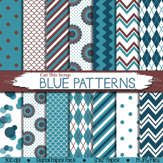 Blue pattern Digital Paper: Blue Pattern paper in bokeh argyle