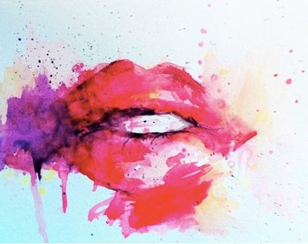 Popular items for watercolor lips on Etsy