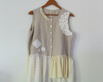 Shabby Chic Linen Blouse, Tattered Lace, Boho, Cottage Country Chic ...