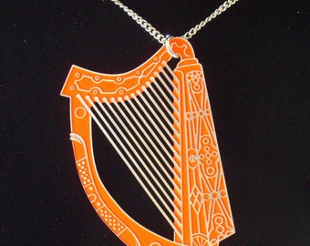 Small Celtic Harp Ornament on Narrow Ribbon by CelticaTreasures