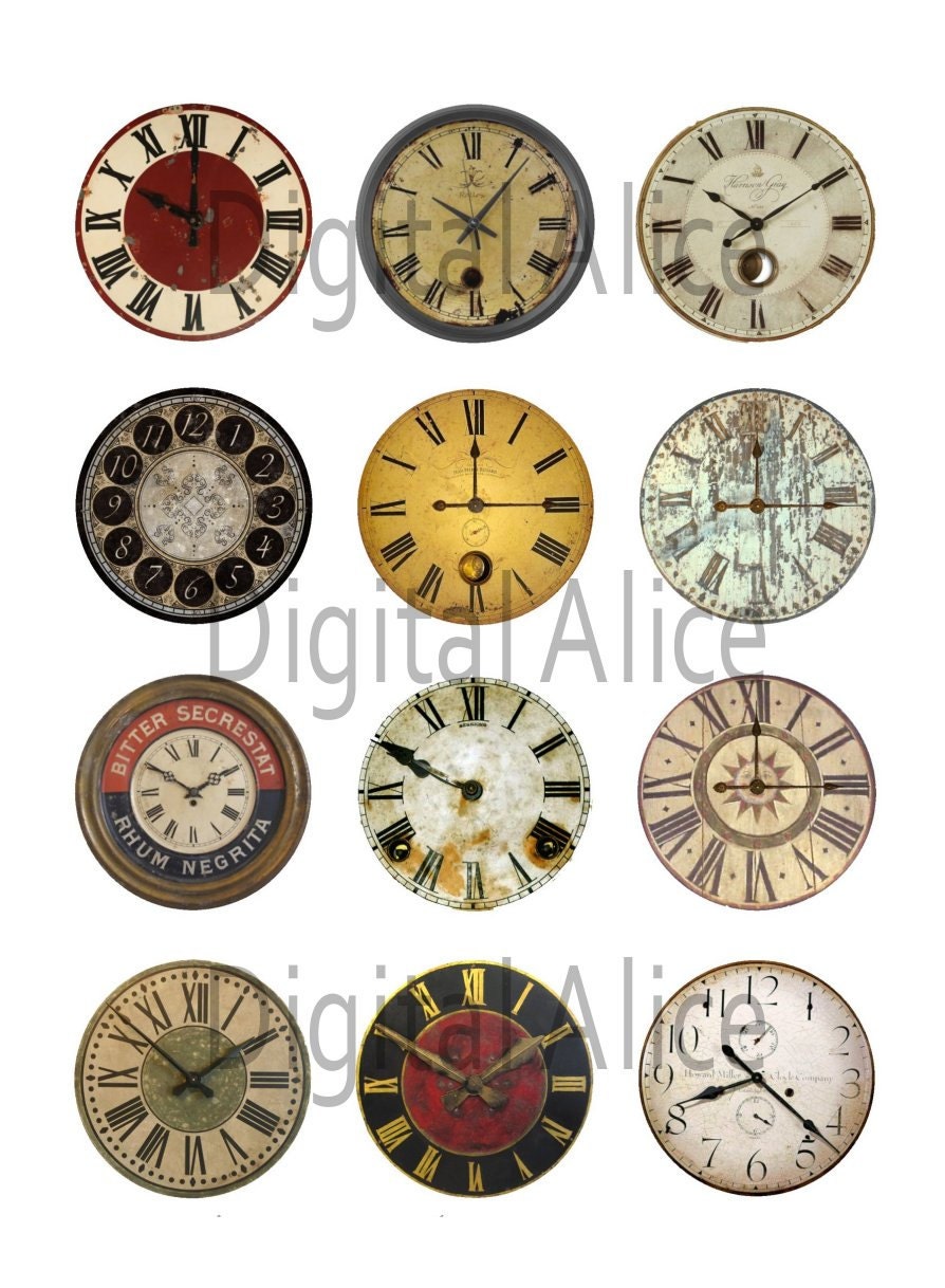 VINTAGE CLOCK FACES Craft Circles Instant Download Digital
