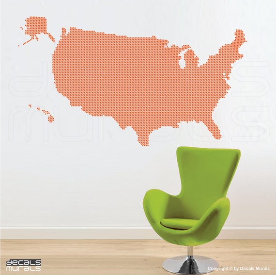 Connected DOTS USA MAP wall decals interior decor by Decals Murals (28x46)