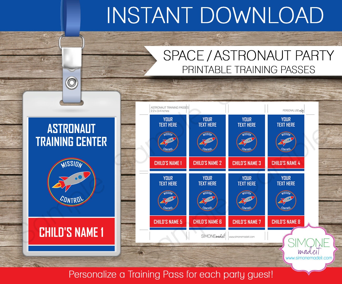 Space Party Astronaut Training Pass printable insert INSTANT