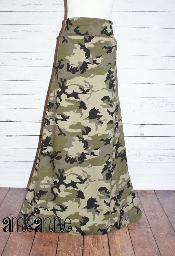 Camo Maxi Skirt Jersey Knit Womens And Plus Size Camouflage