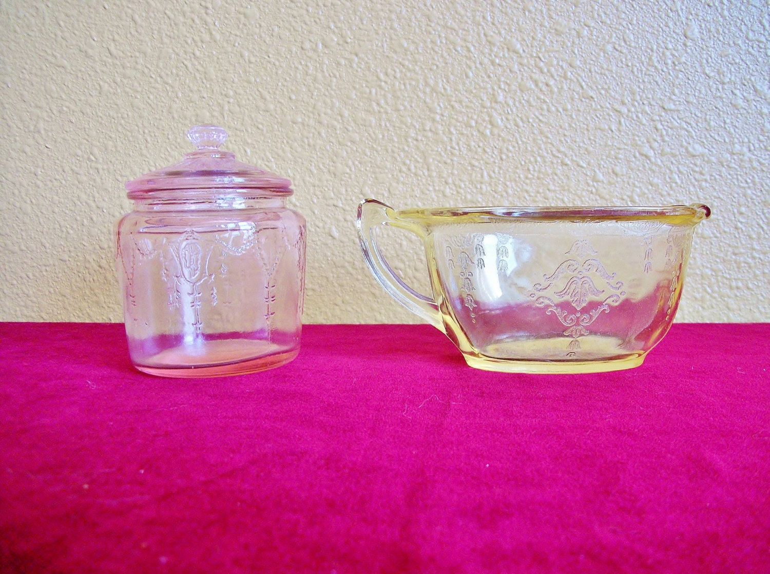 Vintage Depression Glass Gravy Boat and Lidded Jelly Jar by Hocking ...