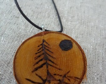 Tree and moon necklace/conifer tree and roots silhouette