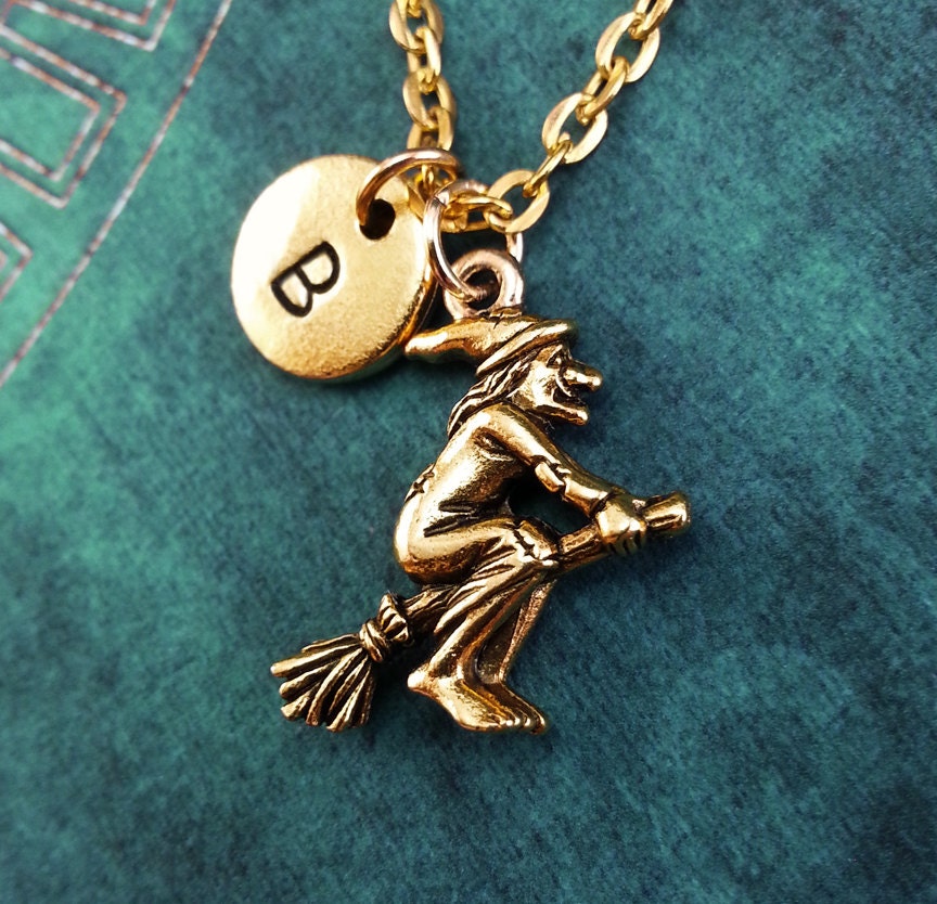 Witch Necklace Gold Witch Charm Personalized Necklace