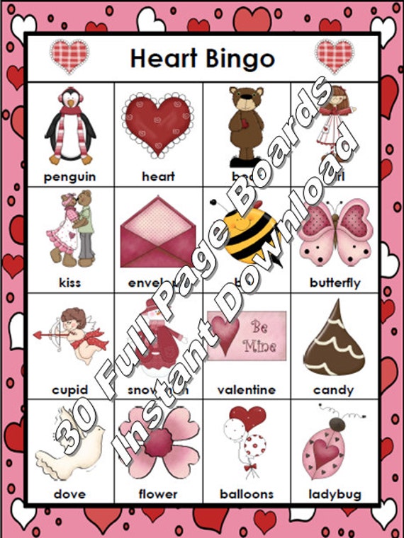 Items similar to VALENTINE BINGO CLASSROOM Printable Activity ...