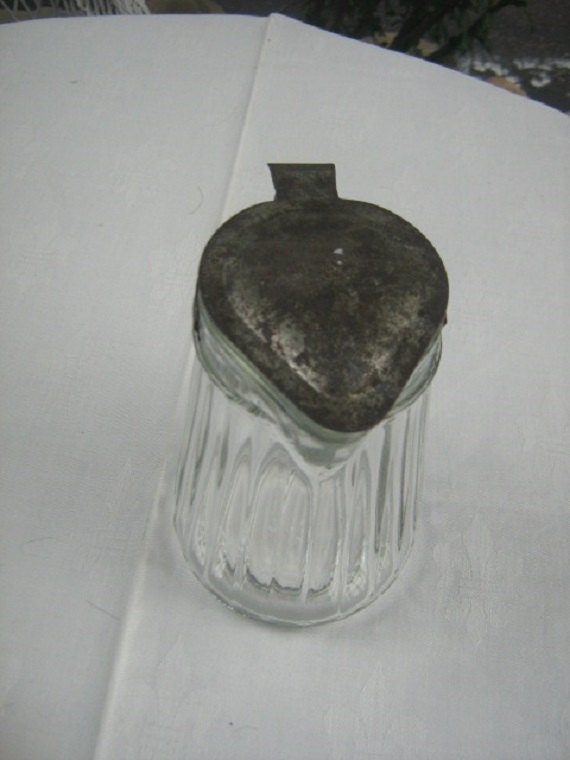 Items similar to Antique Clear Glass Syrup Table Top Pitcher With Metal ...