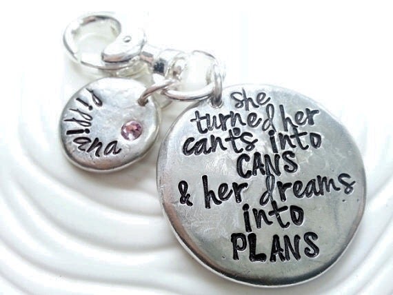 Personalized Hand Stamped Pewter Keychain She Turned Her