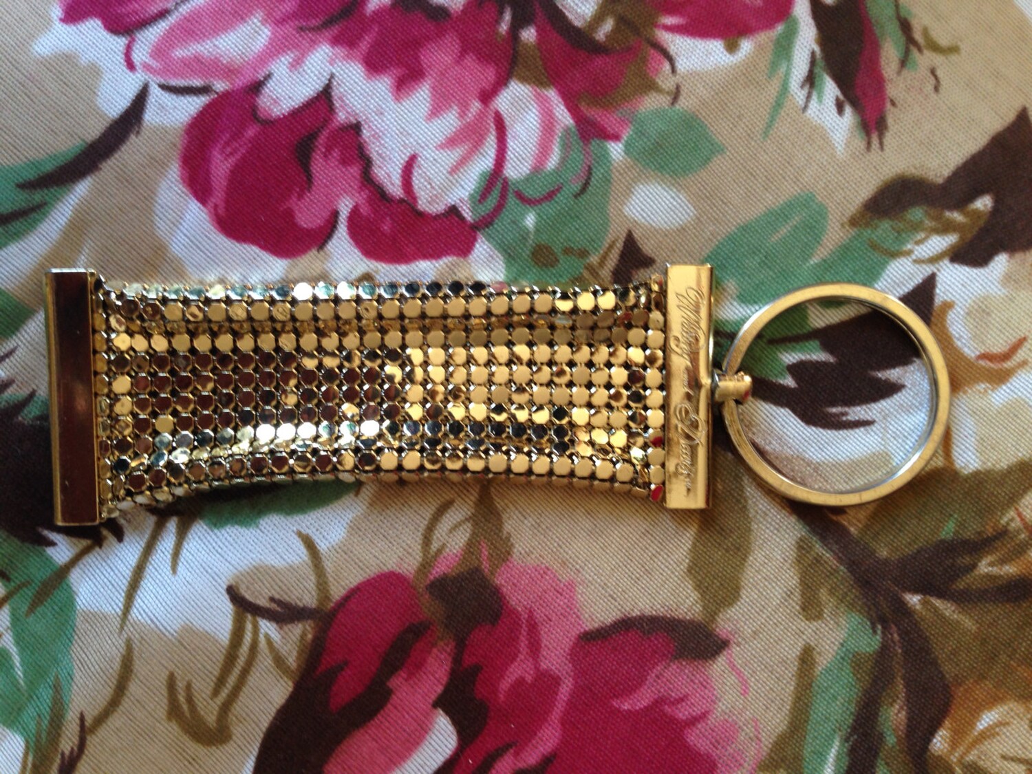 Vintage Whiting & Davis Gold Tone Mesh Big Key Chain Ring Pendant Charm ...