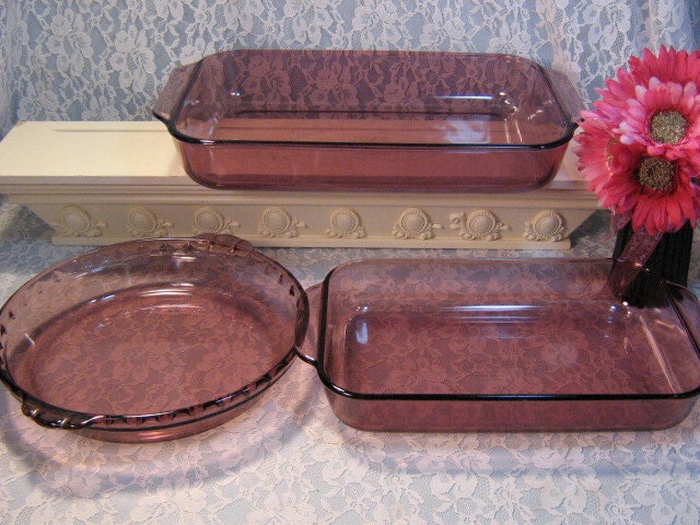 Vintage Corning Visions Pyrex Originals Cranberry Glass Cookware Baking ...