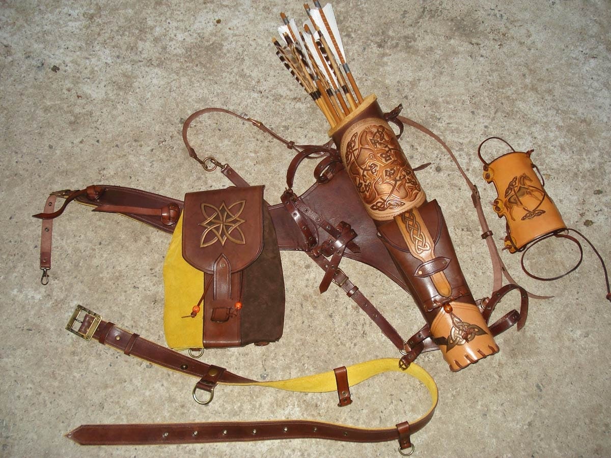 Multifunctional Tooled Leather Quiver For Bow Knife and Rope