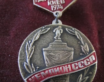 Vintage USSR / CCCP Soviet pin badge on the sport public