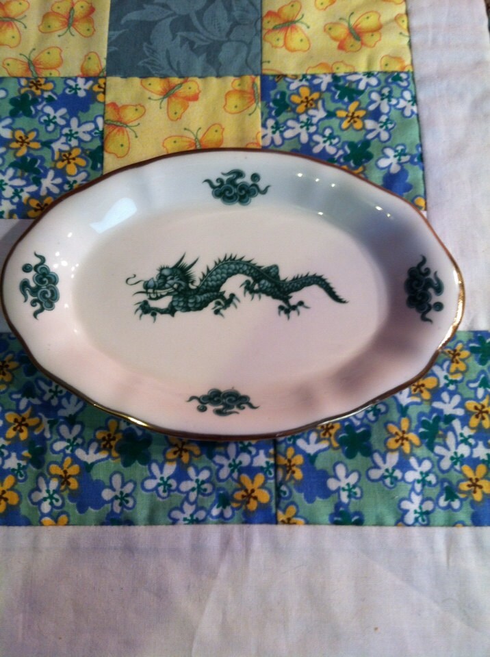 Vintage Jubilee China Small Green Dragon Platter Made in England ...