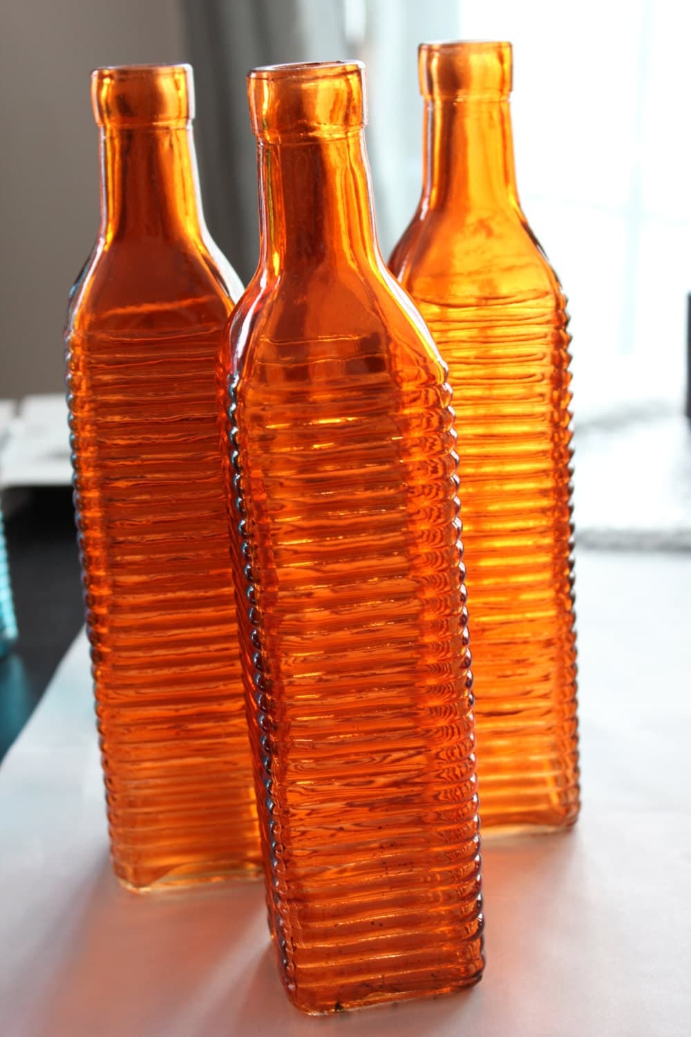 Set of 10 ORANGE GLASS Bottles Colored Wedding Fall Moroccan