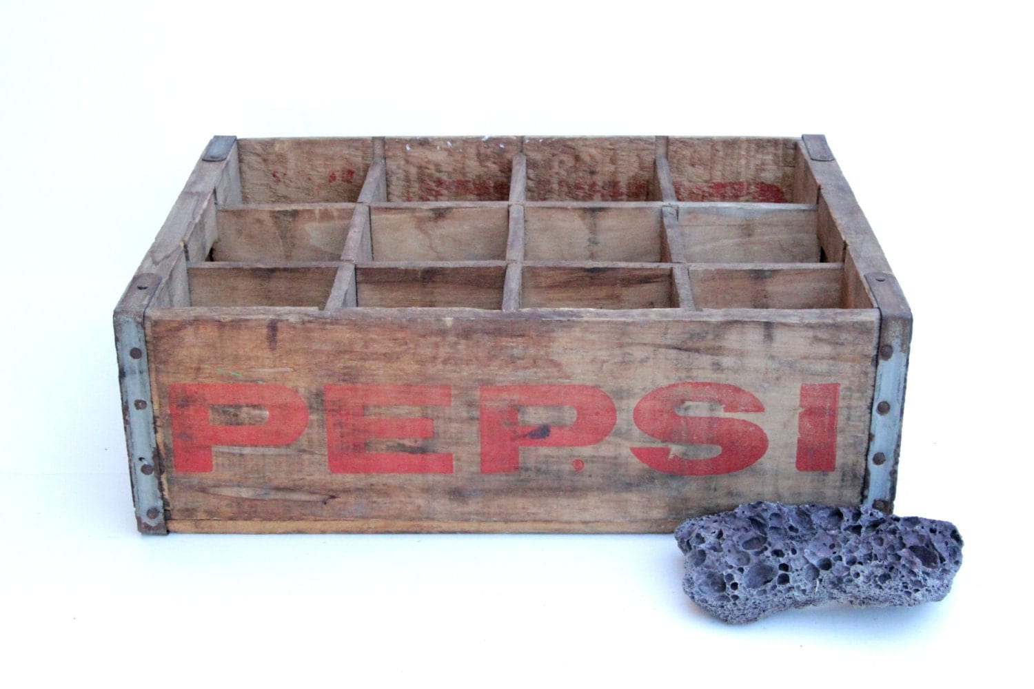 Vintage PEPSI Wood Crate Shelf Box with Metal Straps by grassdoll