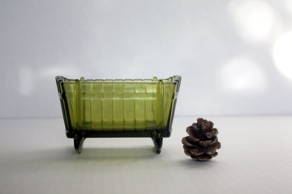 Vintage Green Glass Cradle Planter / Candy Dish