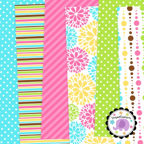 Digital Paper Candy Bright Digital Papers by StripedElephants
