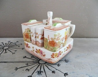 Oriental Tea Caddy Condiment Caddy Oriental Porcelain Vintage Tea Set ...