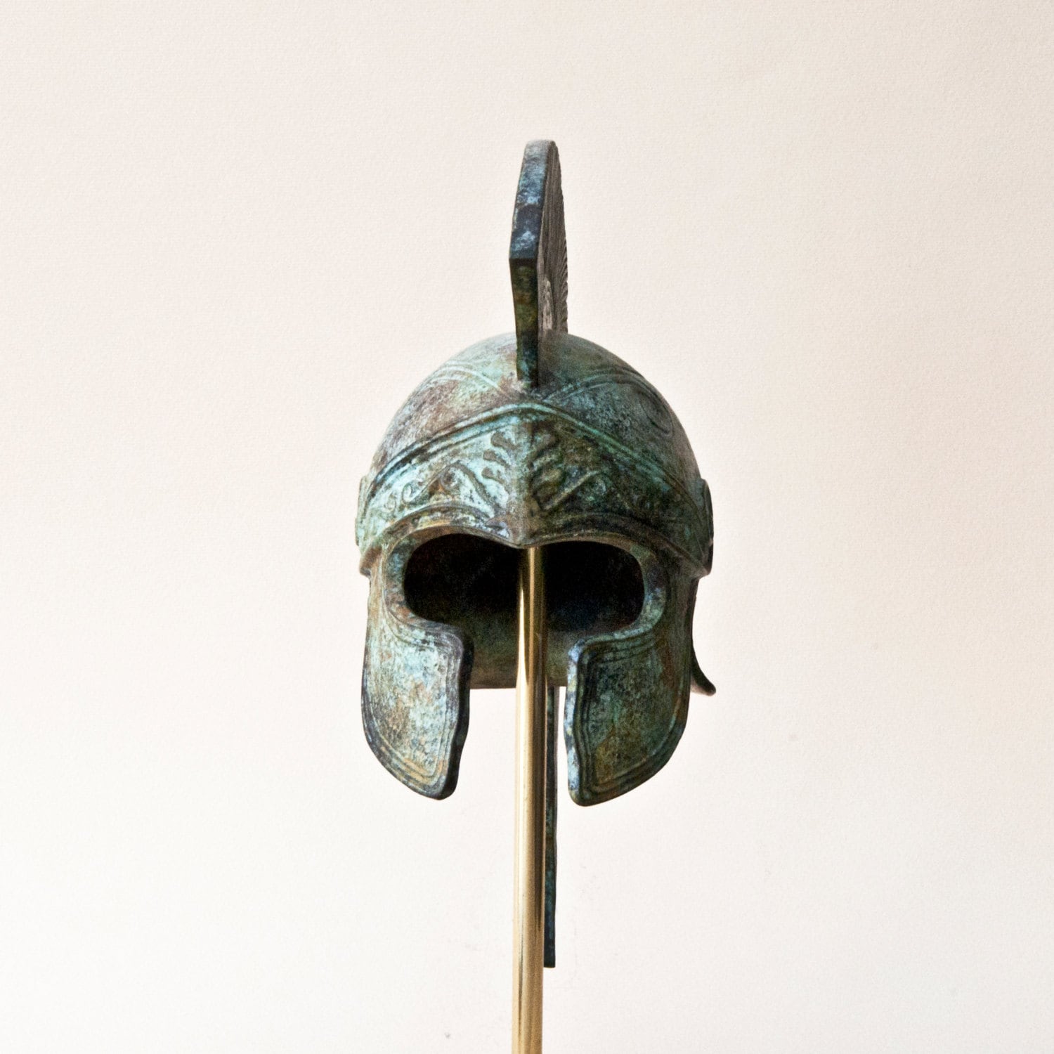 Ancient Greek Corinthian Bronze Metal Helmet with Long Crest
