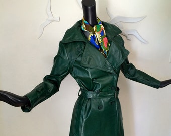 Vintage 1970s 70s Leather Coat SPY COAT Hippie Boho Deep Hunter Green ...