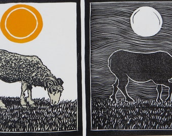 Etching and Woodblock Print: Sheep
