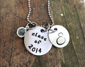 Graduation necklace - class of 2014 - monogram necklace - birthstone ...