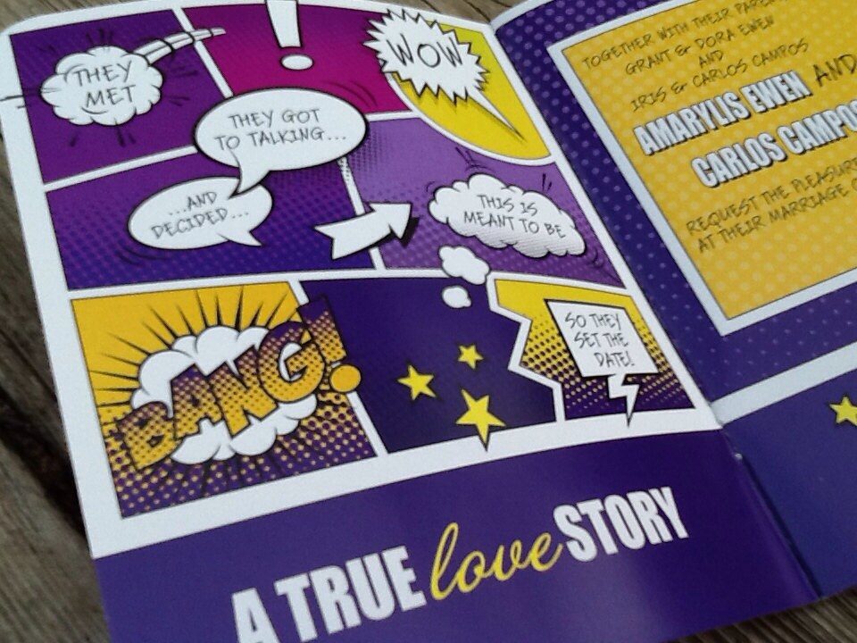 Awesome Comic Book Wedding Invitation and Postcard RSVP