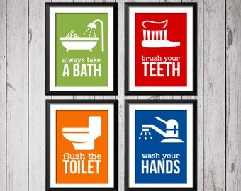 Kids Bathroom Art Prints, Bathroom rules art prints, Bathroom Rules ...
