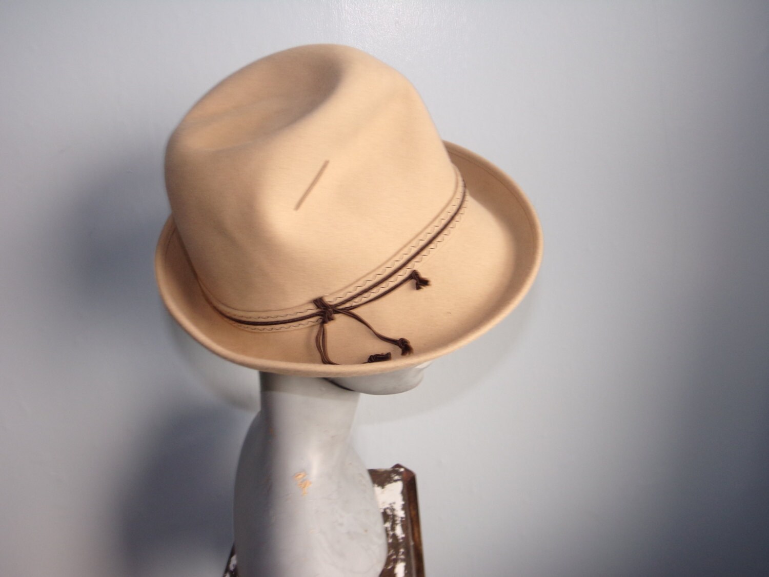 60s 70s Mens Hat Camel Fedora Felt Hat Tyrolean Hat Brown Stitching ...