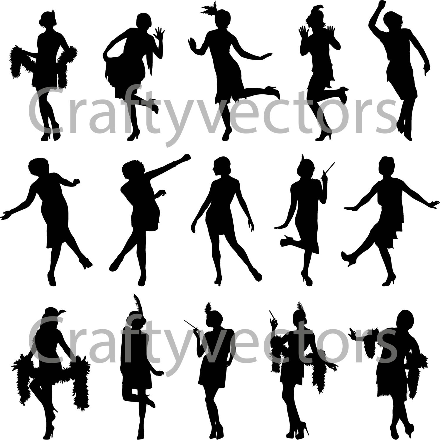 Flapper Girls silhouette vector file by CraftyVectors on Etsy