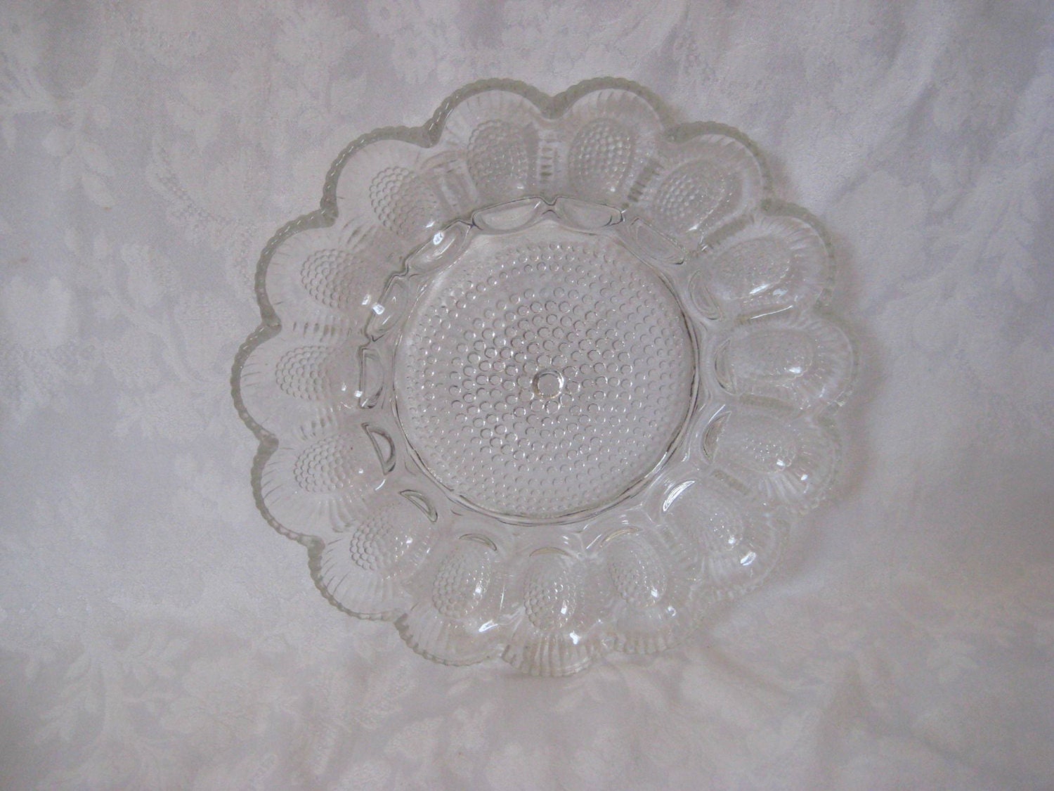 Clear glass egg plate, hobnail glass egg plate, deviled egg plate, 50s ...