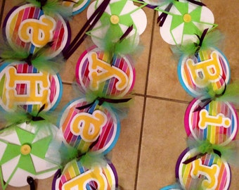Rainbow banner, pinwheel banner, birthday banner, multi color banner ...