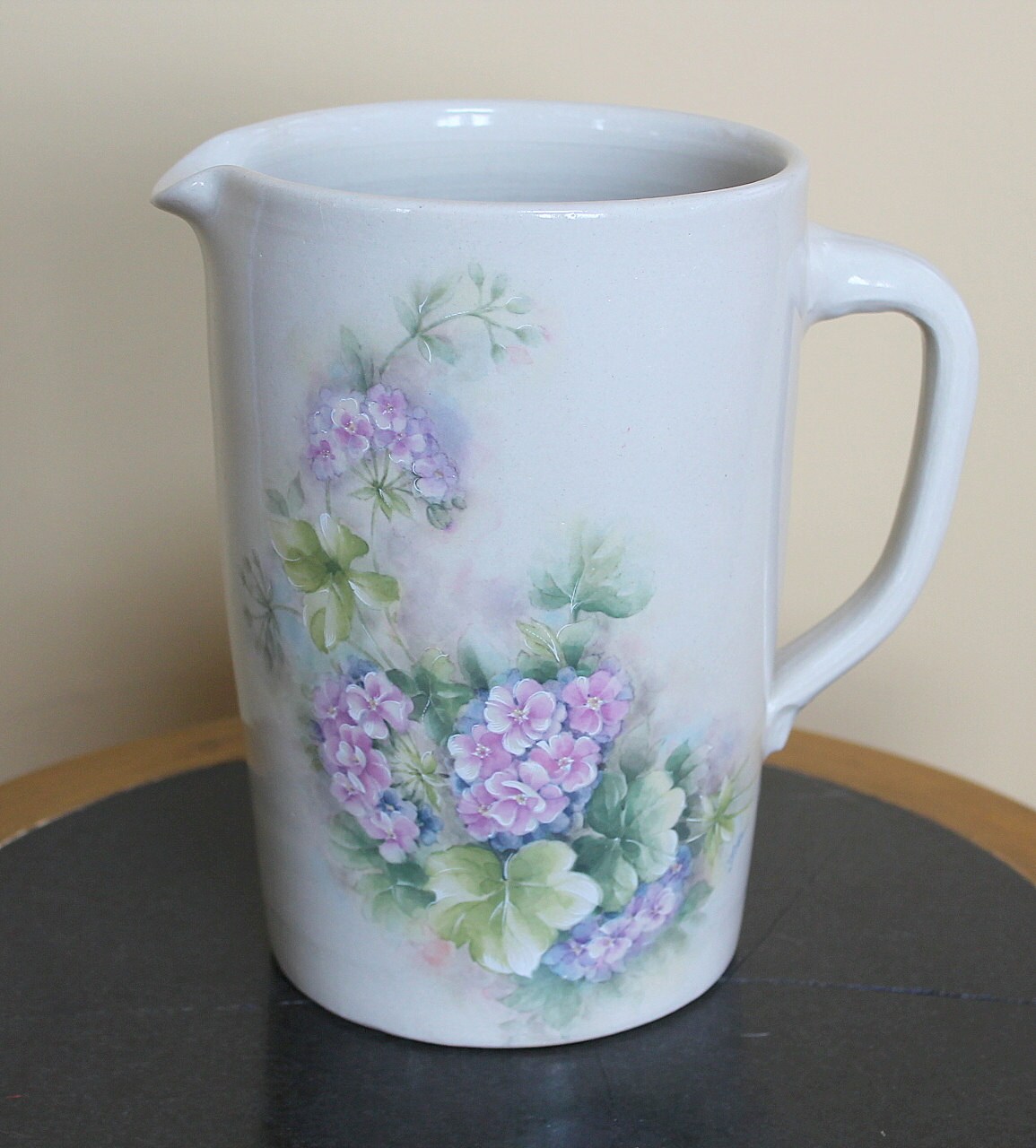 Large Vintage Stoneware PItcher – Lovely Purple Flowers – Water ...