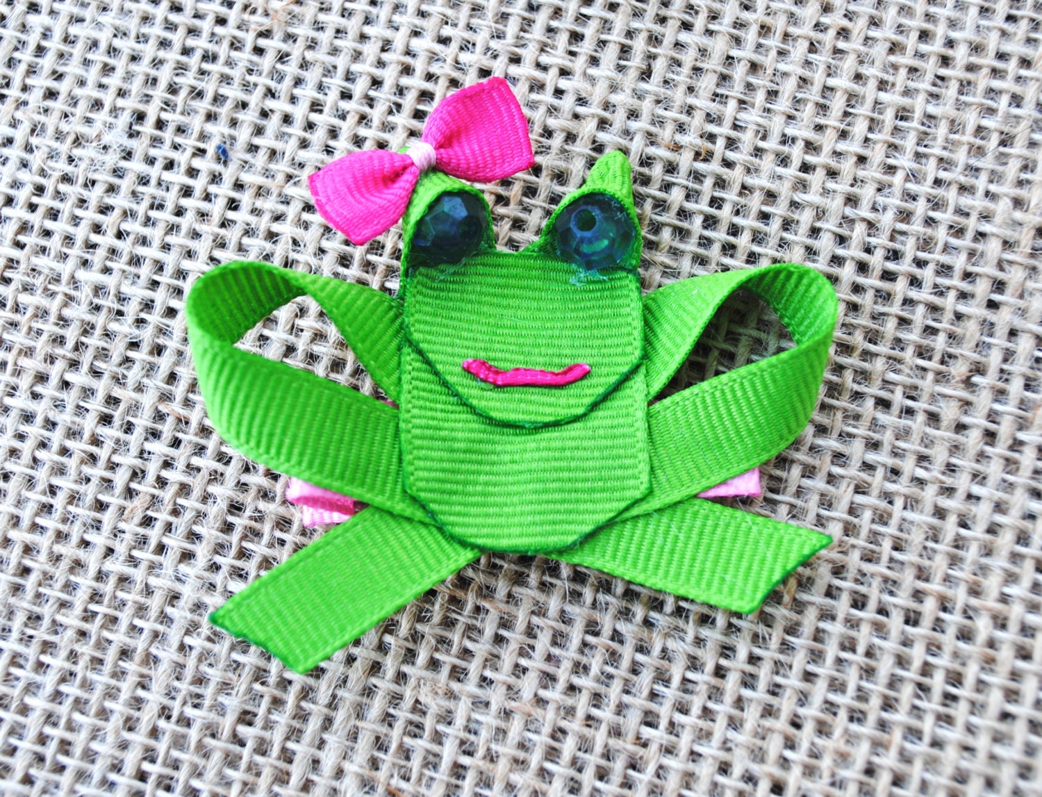 Items similar to Frog Ribbon Sculpture Hair Clip (toad, ribbit, spring ...