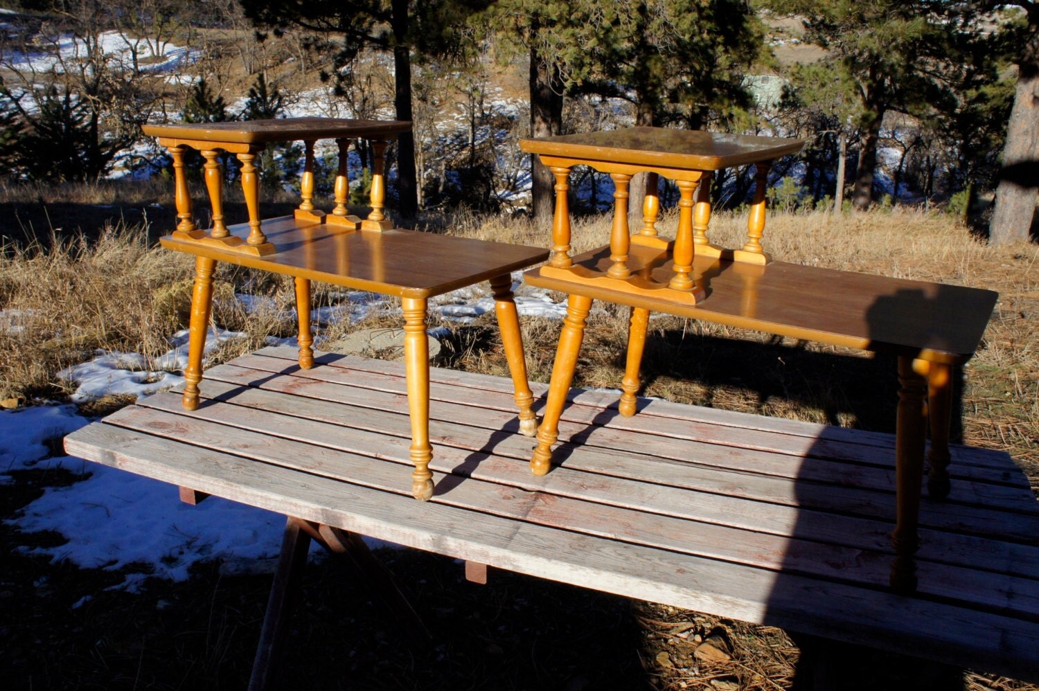 pair DeFehr step end tables 2 tier side tables pair maple laminate ...