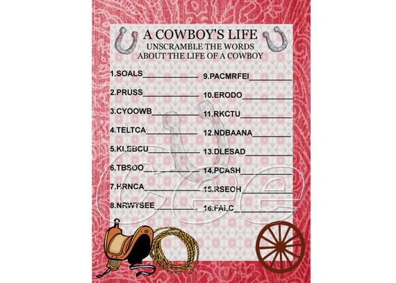 Cowboy Party Game Western Theme Game Printable Cowboy