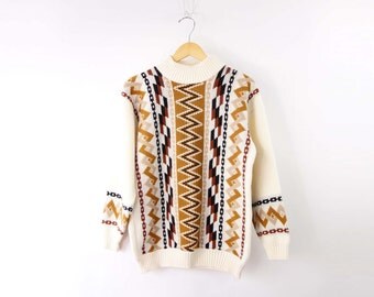 VINTAGE Aztec Sweater Brown Natural XL