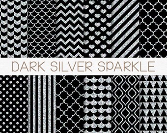 Black and Silver Glitter Pattern, Silver Sparkle Paper, Scrapbook ...