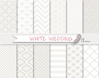 White Wedding Digital Paper, Wedding Scrapbooking Paper, Neutral ...