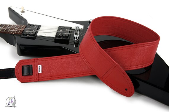 Red Leather Guitar Strap by ActionCustomStraps on Etsy