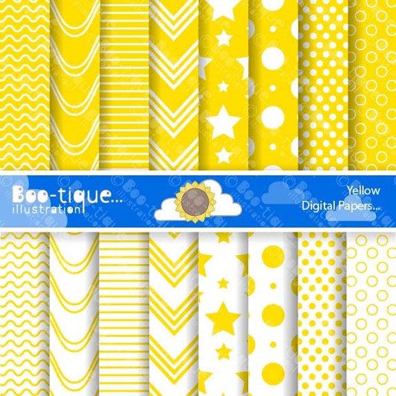 Yellow Digital Scrapbook Papers for by BootiqueIllustration