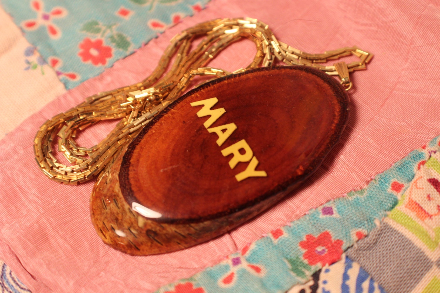 Mary Gold Wood Necklace Antique classic timeless style name engraved ...