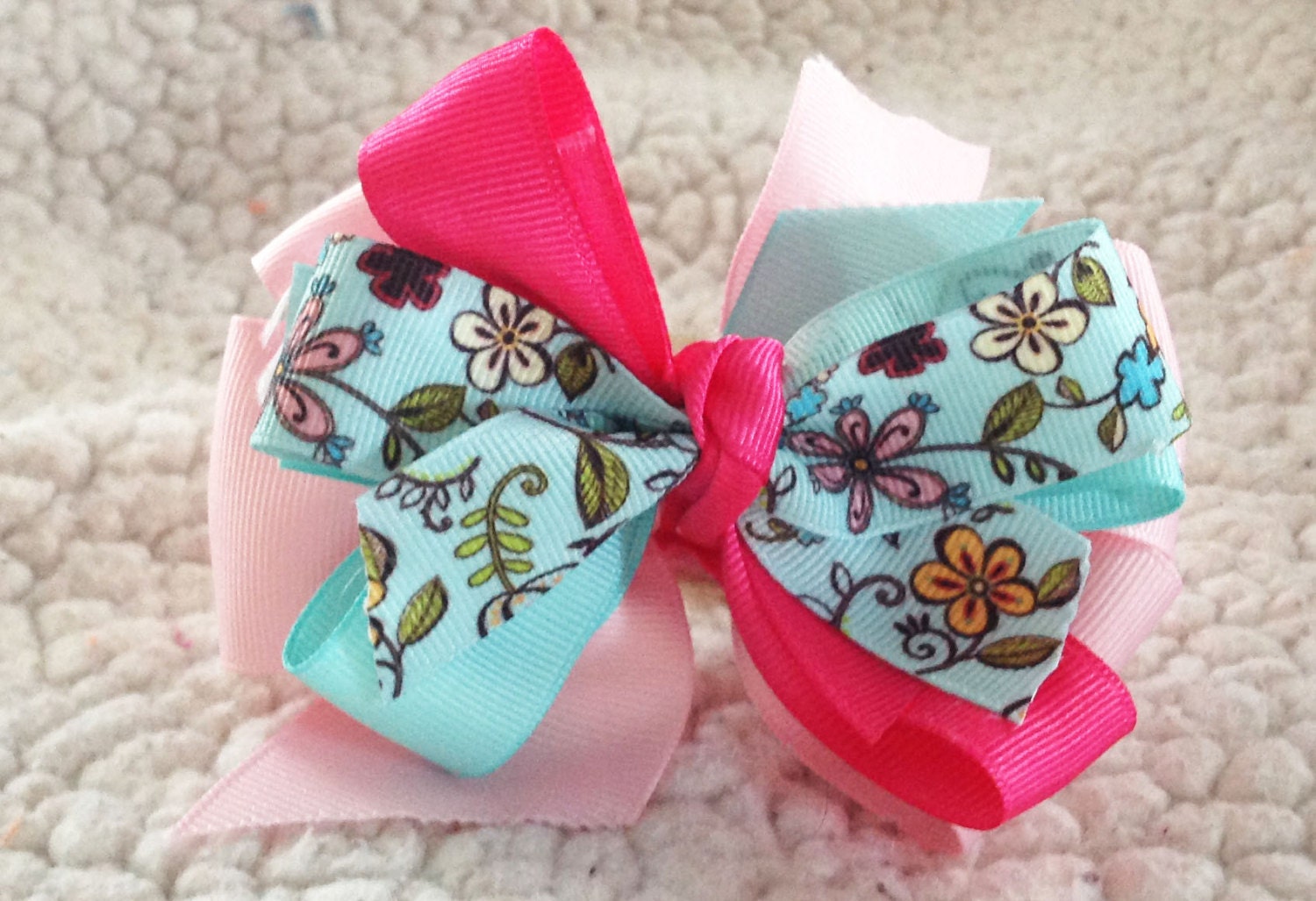 Fancy Pink and Aqua Collar Bow for Girl Dogs by KVSPetAccessories