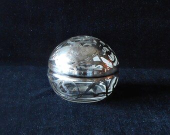Silver Overlay Blown Glass String Holder