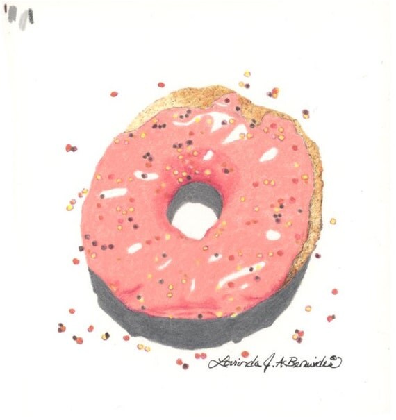 Drawing of doughnut photo realistic art illustration