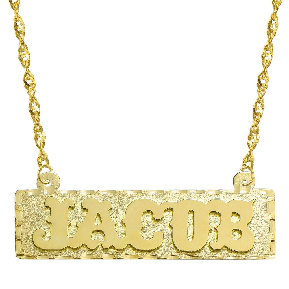 14K Yellow Gold Personalized Name Plate Necklace Style 4